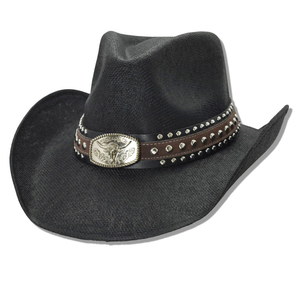 109574, WESTERN STEER HEAD LEATHER BAND TRIM COWBOY HAT – GOOD FEELINGS ...