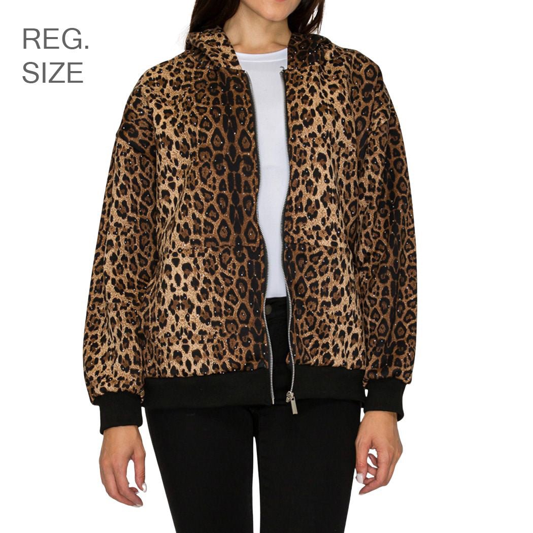 110131, SILVER BLING STUDDED LEOPARD PRINT HOODED JACKET – GOOD ...