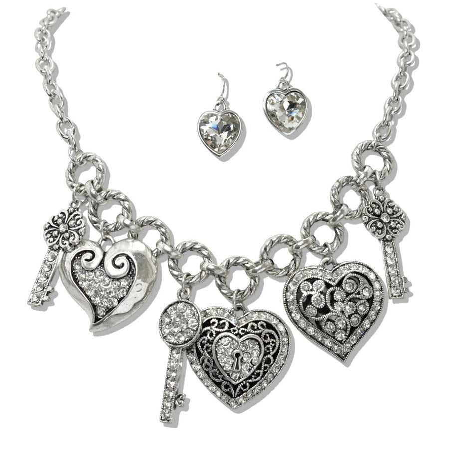 110234, FILIGREE ACCENT PAVE HEART LOCK KEY CHARM NECKLACE – GOOD ...