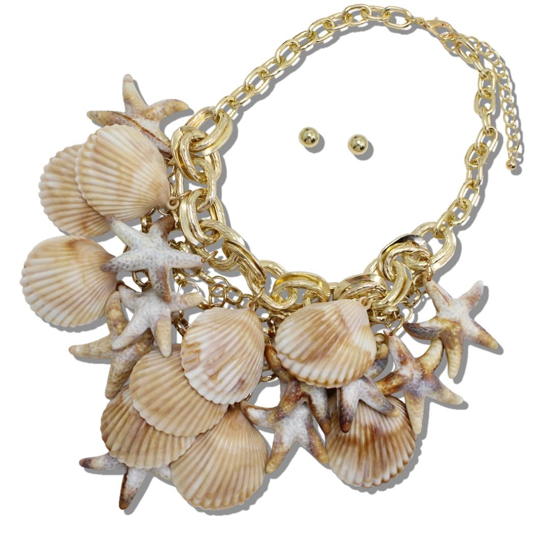 NATURAL CHUNKY COASTAL INSPIRED SHELL STARFISH CHARM NECKLACE 111562 ...