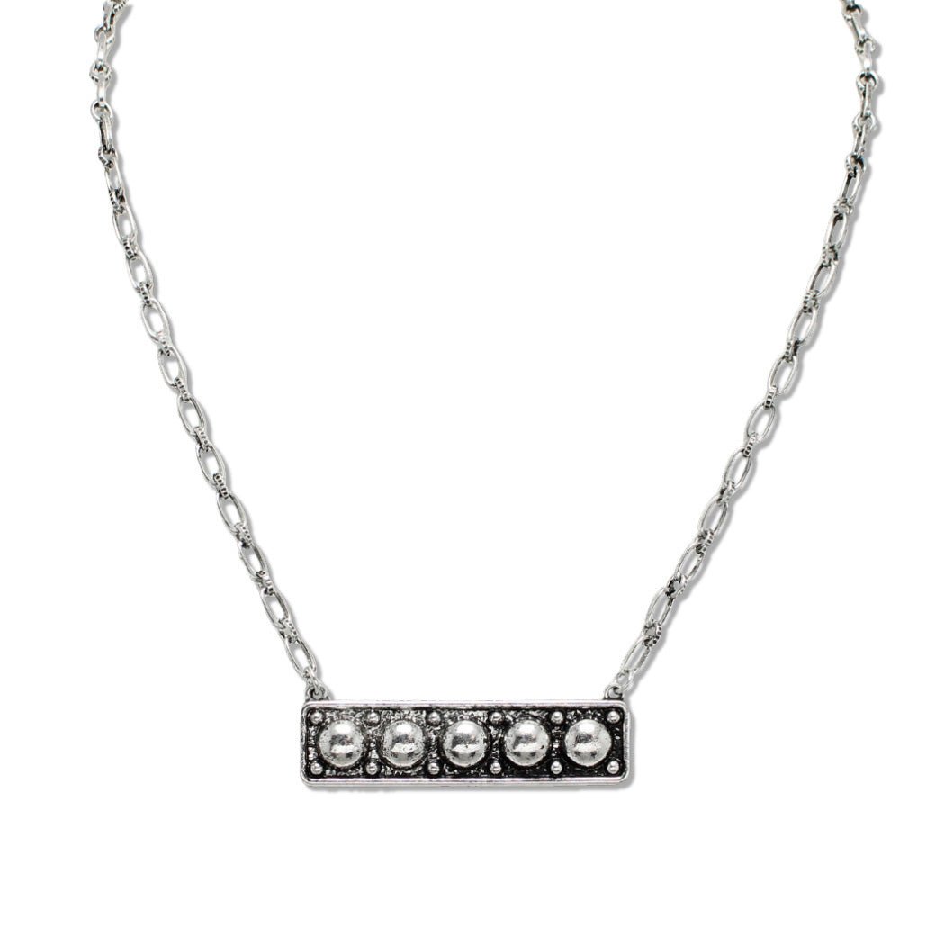 108431, WESTERN BALL TEXTURED BAR NECKLACE – GOOD FEELINGS, INC